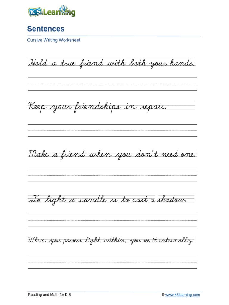 Handwriting Practice Sentences 5 Printable | PDF