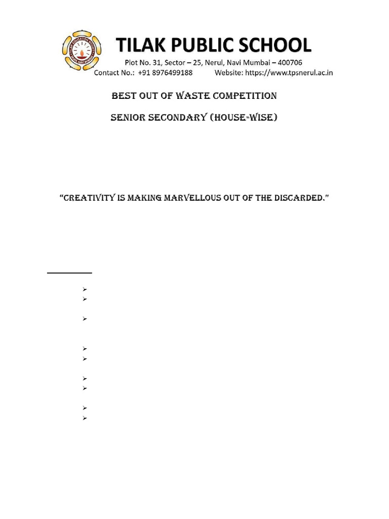 Circular of Best Out of Waste Competition 2025-26 | PDF