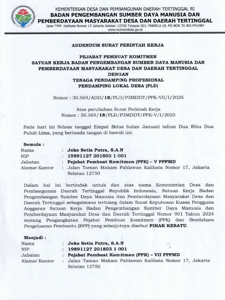 Addendum Surat Perintah Kerja 2025 | PDF