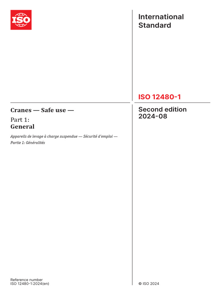 ISO 12480-1 2024 Cranes - Safe Use - Part 1 General | PDF | Crane (Machine) | International ...