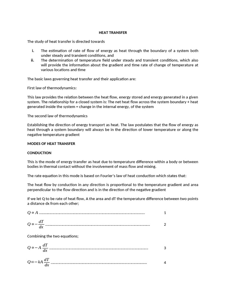HEAT TRANSFER Notes | PDF | Thermal Conduction | Heat Transfer