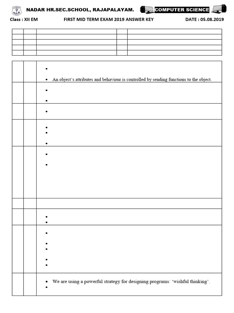3 12th Computer Science First Mid Term Exam Answer Key Virudhunagar District English Medium ...