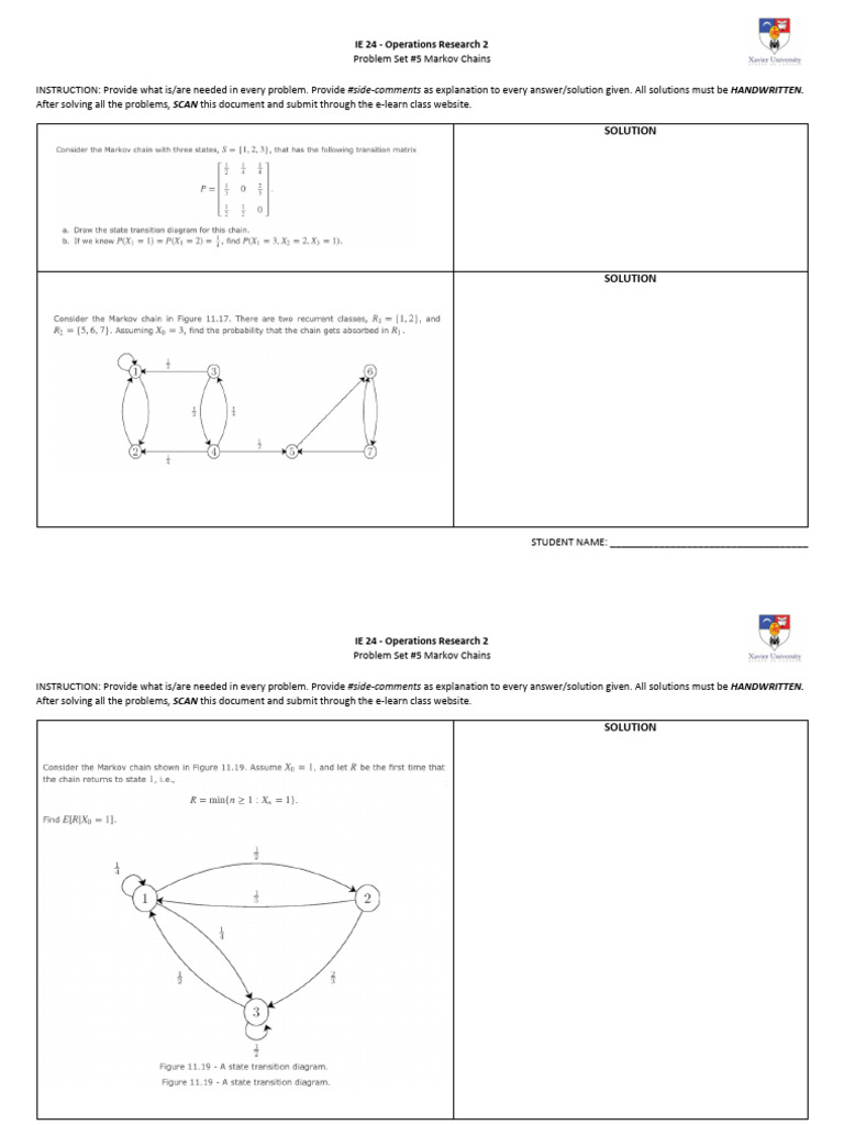 Problem Set #5 Markov Chains | PDF