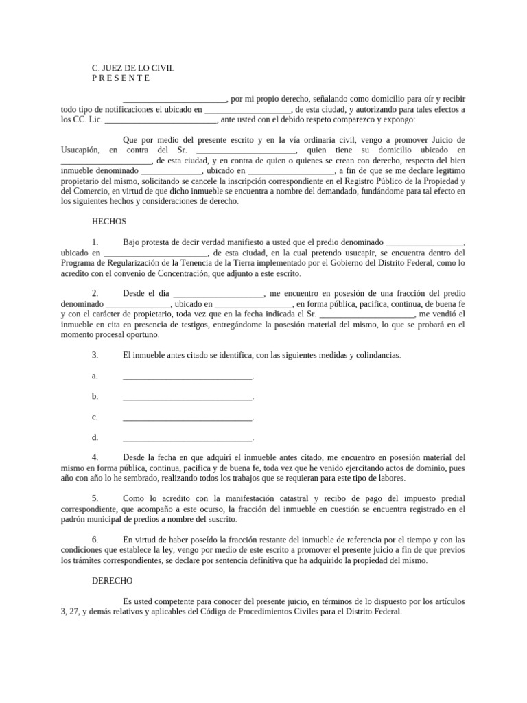 Prescripcion Formatos | PDF | Posesión adversa | Posesión (Ley)