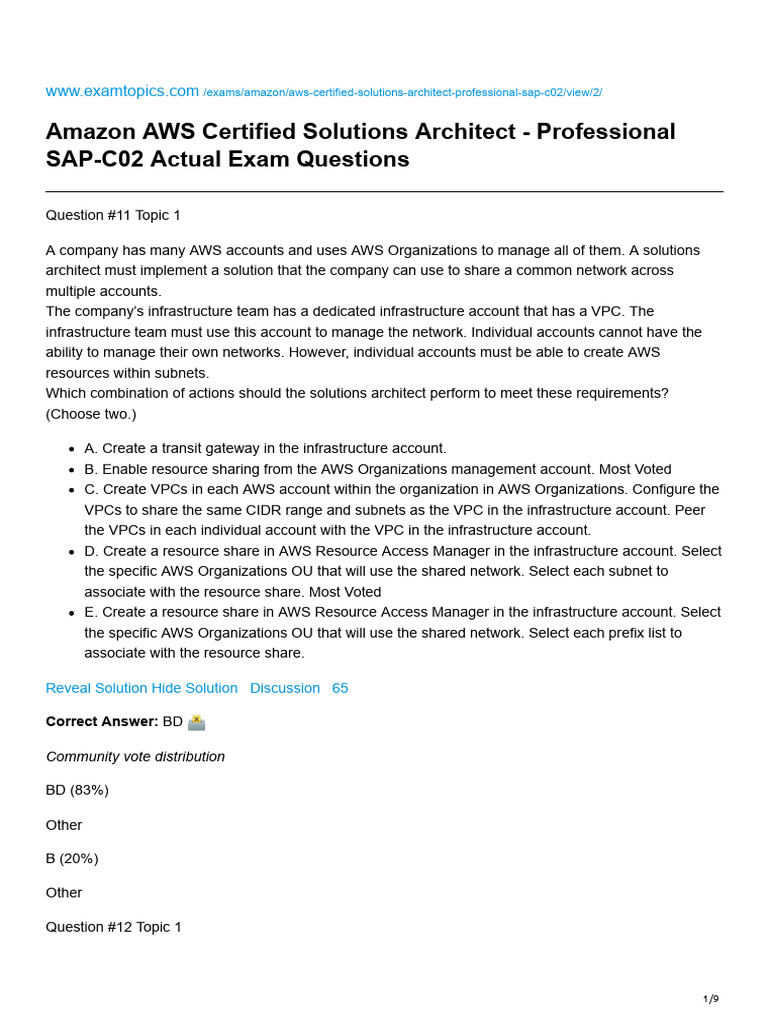 Amazon AWS Certified Solutions Architect - Professional SAP-C02 Actual Exam Questions | PDF ...