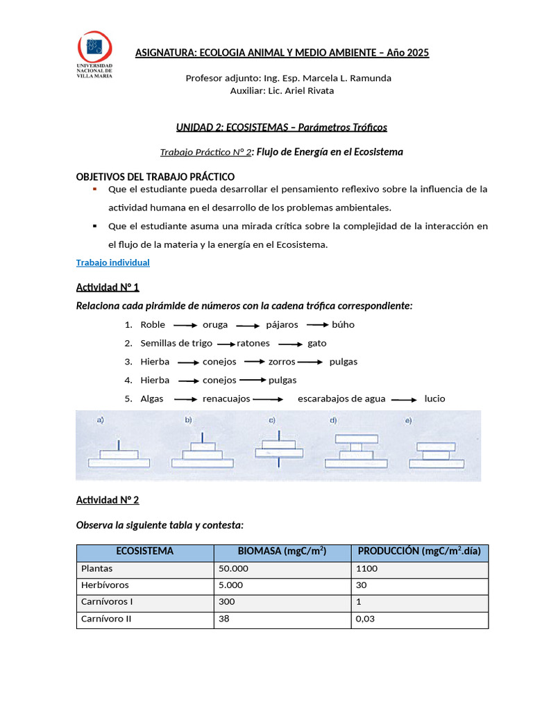 Trabajo Práctico #2 - Flujo de Energía en El Ecosistema | PDF | Red ...