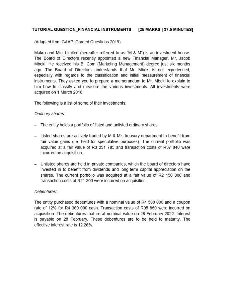 CACC022 IFRS 9 - Tutorial Question 1 (2025) | PDF