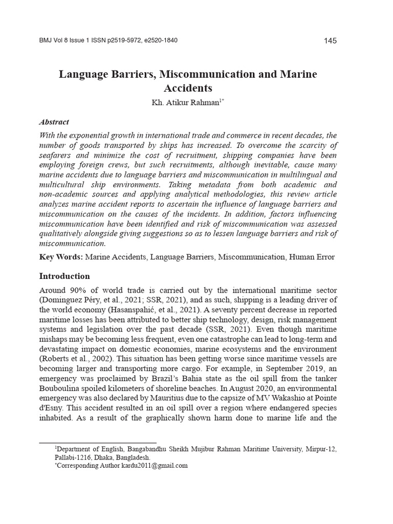 Language Barriers in Marine Accidents | PDF | Ships | Risk