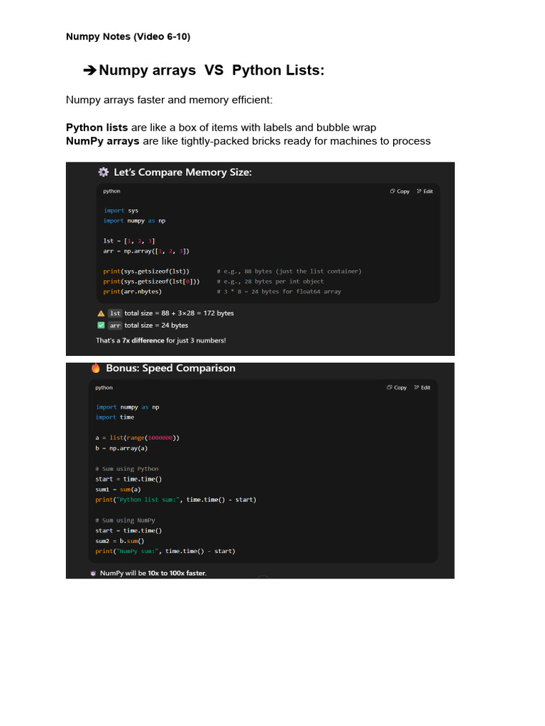 Numpy Tutorial Notes (Video 6-10) | PDF | Computing | Software Engineering