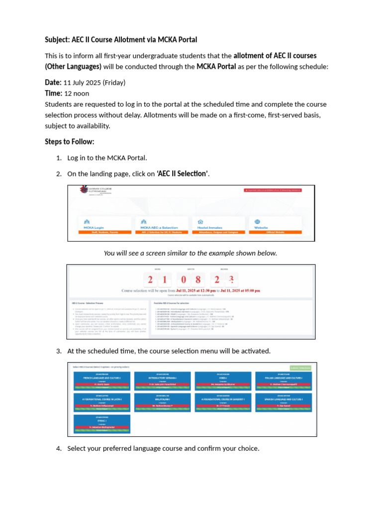 AEC II Course Selection | PDF