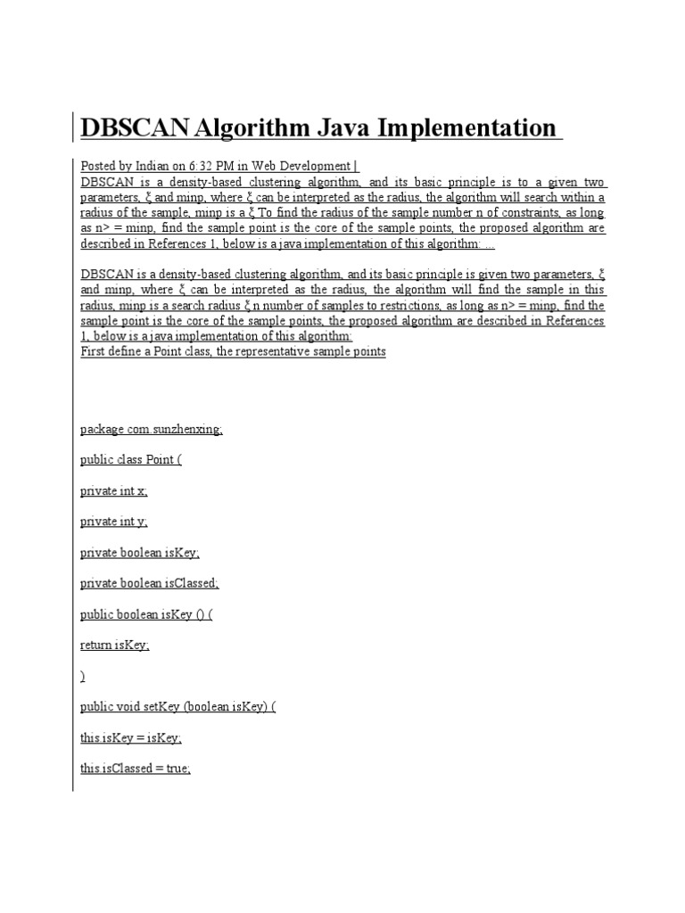 DBSCAN Algorithm Java Implementation | PDF | Algorithms | Areas Of Computer Science
