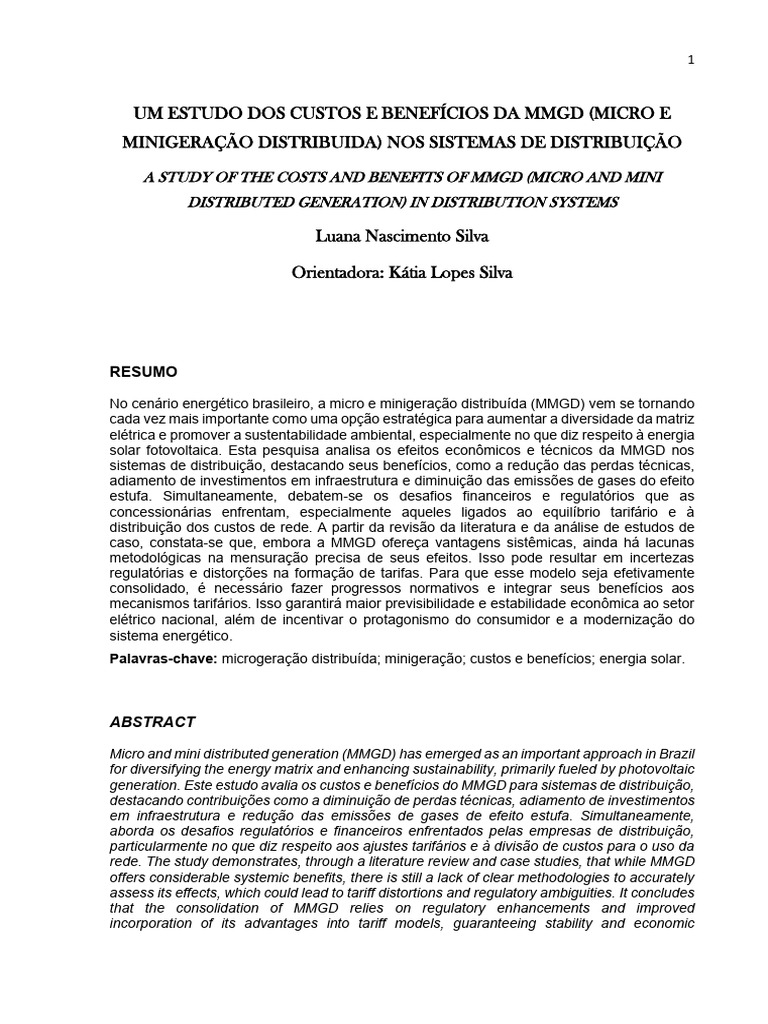 Custos e Benefícios da MMGD no Brasil | PDF | Geração de eletricidade ...