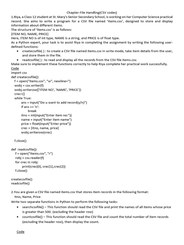 CSV Codes 2025-26 | PDF