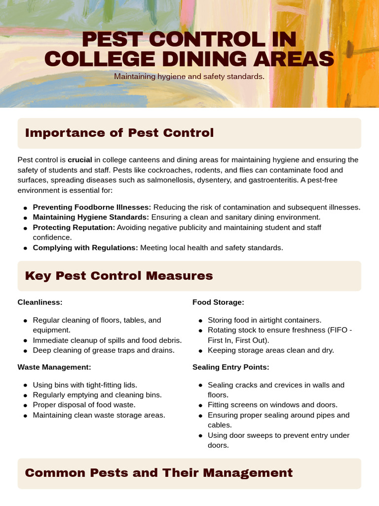College Dining Area Pest Control Guide | PDF | Pest Control | Food Safety
