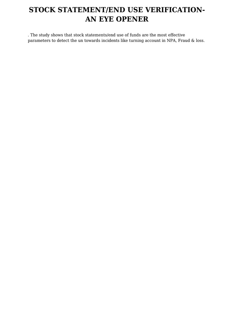 DR Nishant Bhaskar Stock Statement End Use Verification | PDF | Audit ...