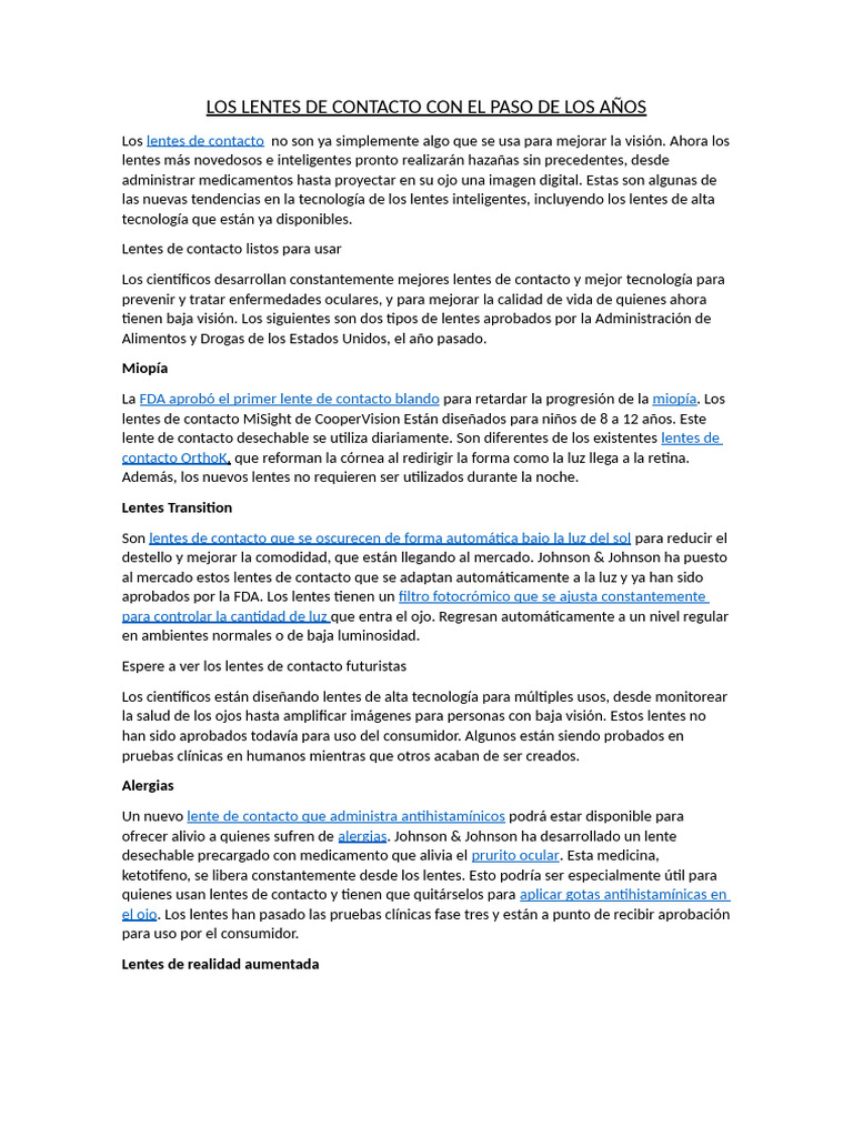 Innovaciones en Lentes de Contacto 2023 | PDF | Lentes | Miopía