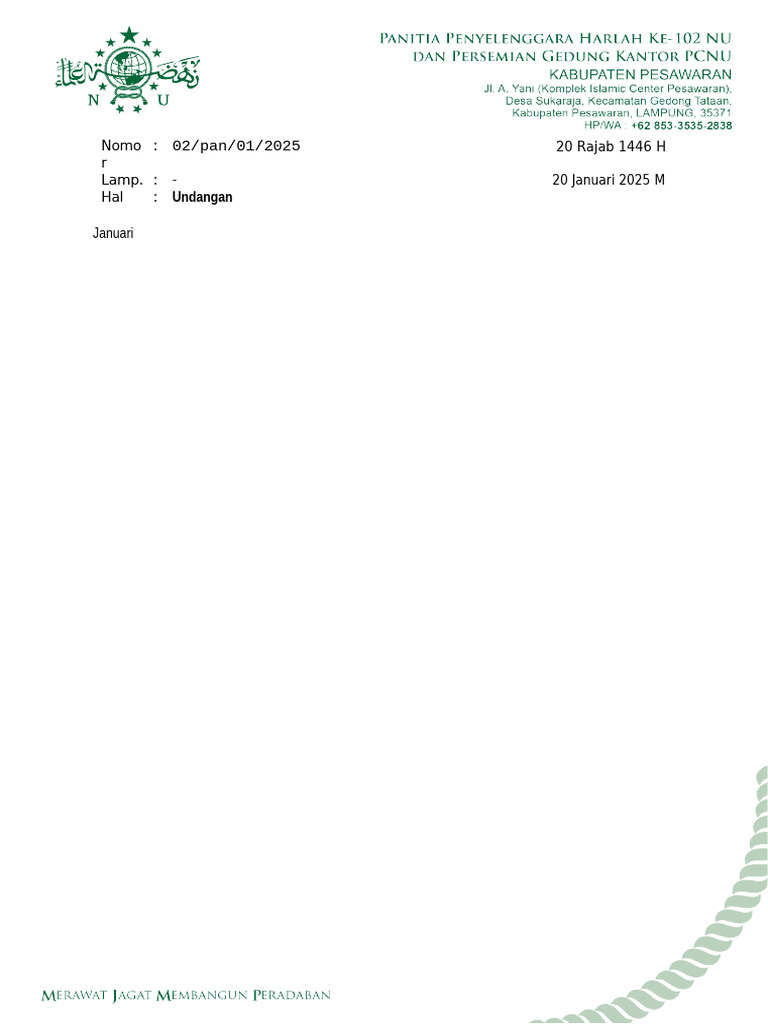 Master Surat Harlah Ke-102 Nu | PDF