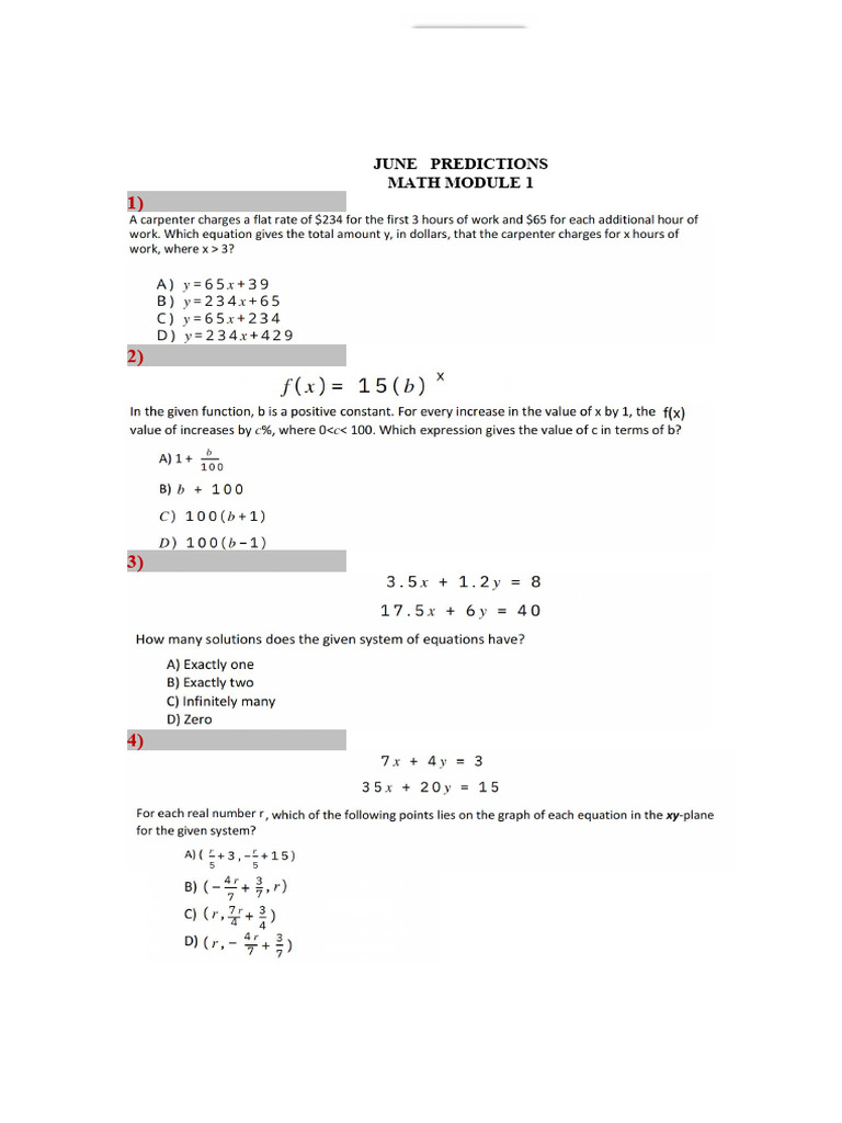 June Predictions - Math | PDF