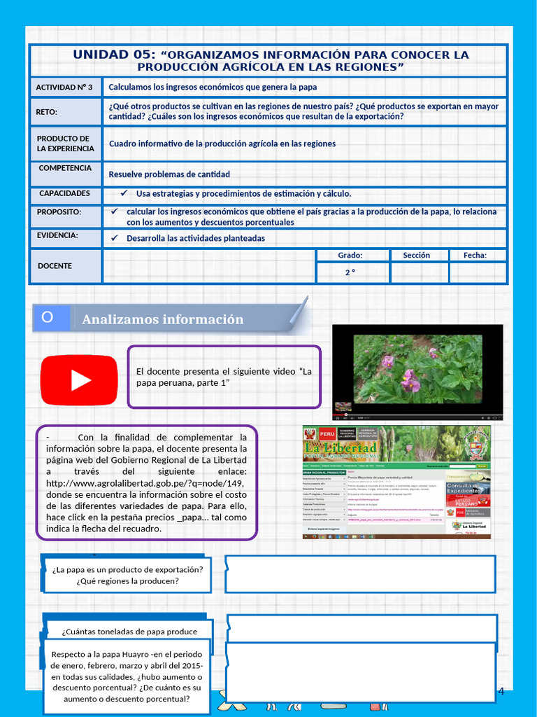 Act 03 Mat 2° Sem 03 Unid 05 | PDF | Patata | Economias