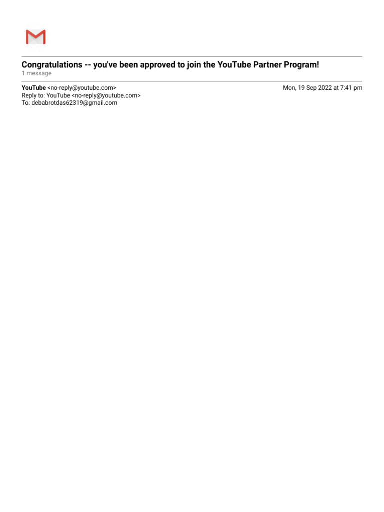 YouTube Partner Program Approval Notice | PDF