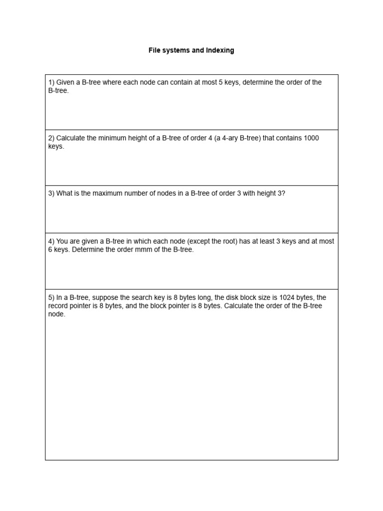 File Systems and Indexing Questions | PDF | Database Index | Computer Programming
