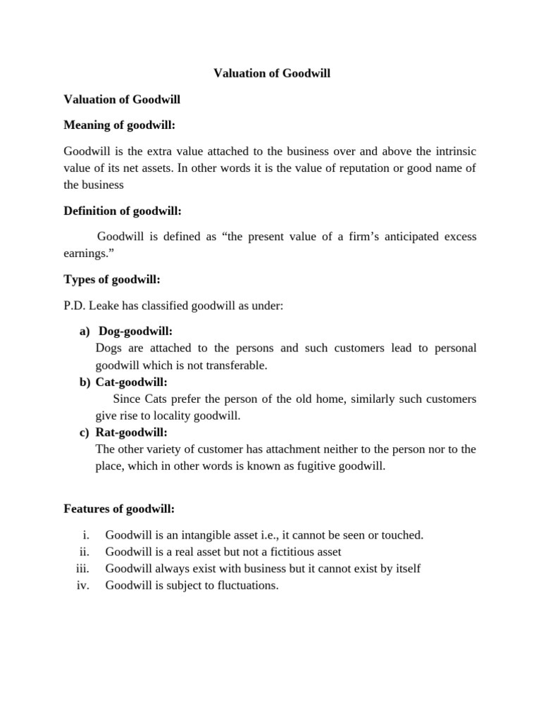 Valuation of Goodwill Valuation of Goodwill Meaning of Goodwill | PDF ...