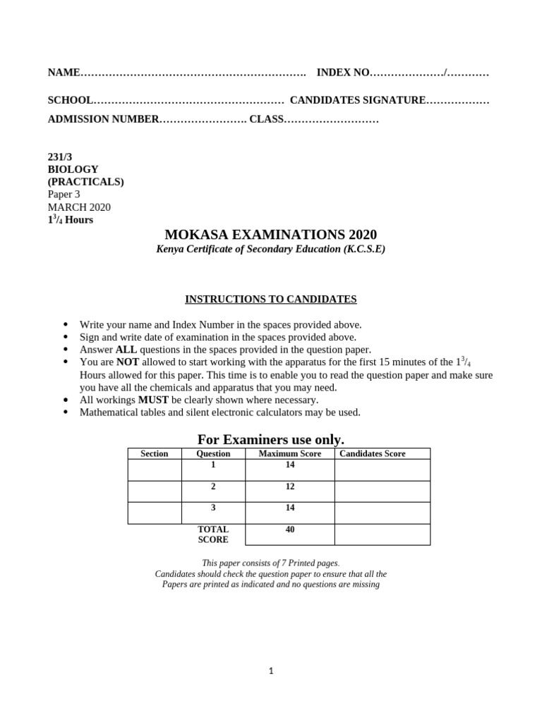 Biology Paper 3 Marking Scheme_1636741363 | PDF | Flowers | Hydrogen ...
