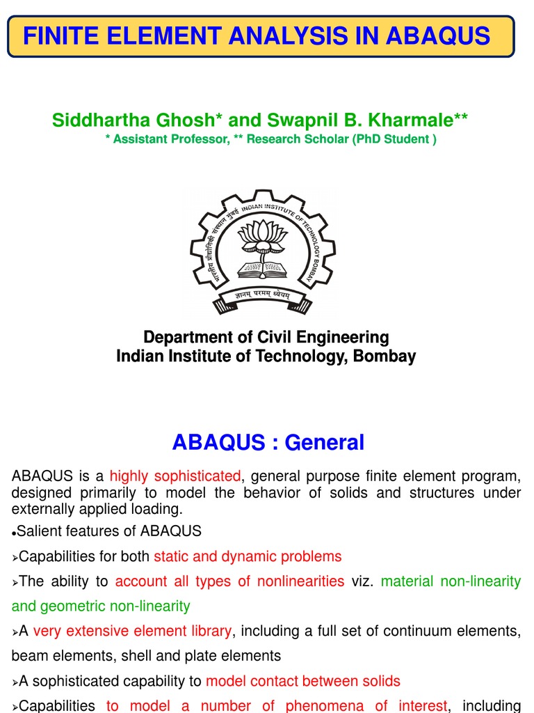 Finite Element Analysis in Element Analysis in Abaqus: Siddhartha Ghosh ...