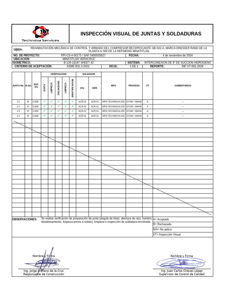 Reporte Inspeccion Visual | PDF | Construcción | Soldadura