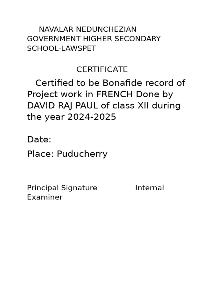 French Certificate Type A | PDF