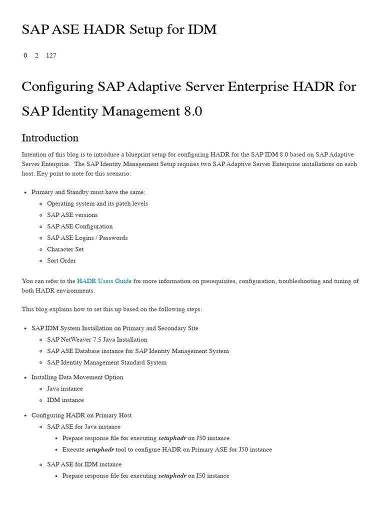 Sap Ase Hadr Setup For Idm | PDF | Information Technology Management | Computer Engineering