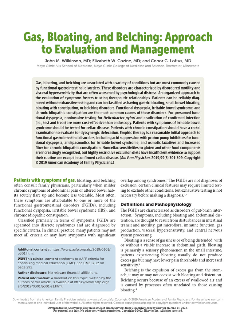 Managing Gas, Bloating, and Belching | PDF | Constipation | Bloating