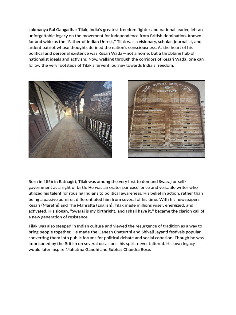 Legacy of Tilak at Kesari Wada | PDF