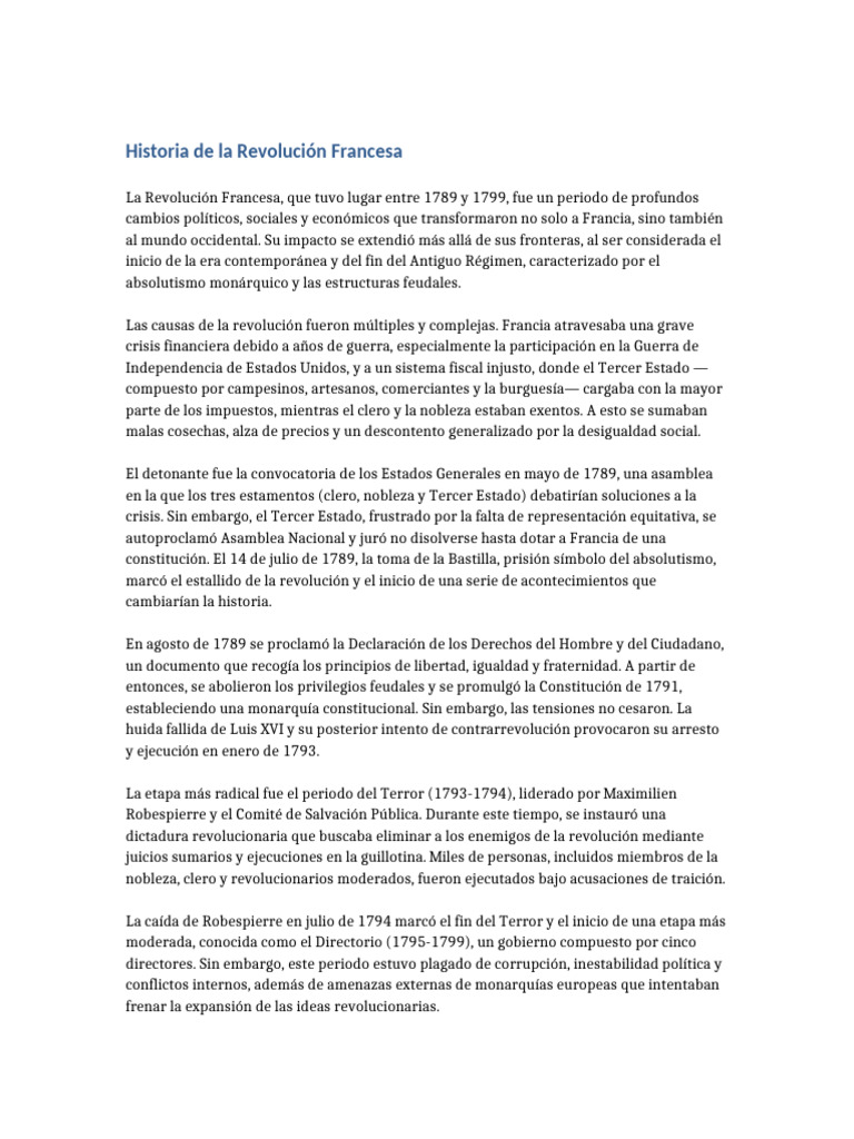 Revolución Francesa: Causas y Consecuencias | PDF | revolución Francesa ...
