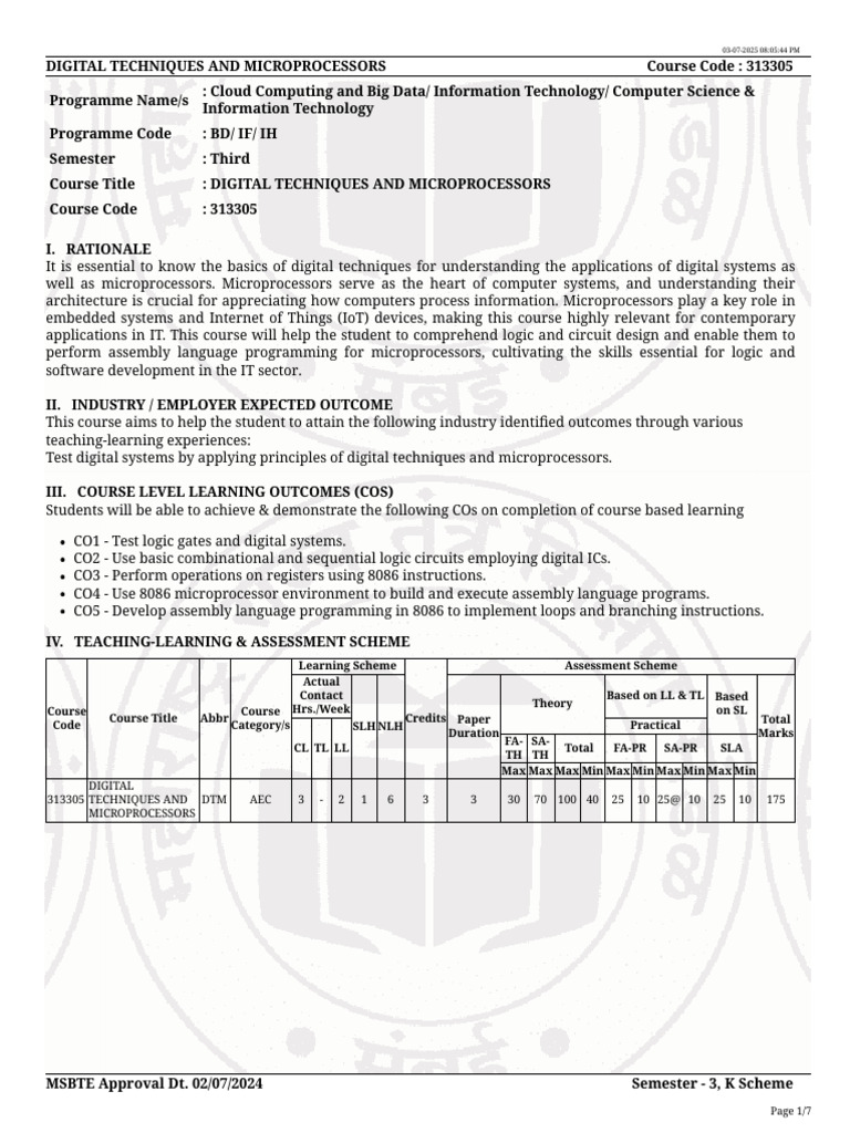 313305-Digital Techniques and Microprocessors | PDF | Digital Electronics | Computer Architecture