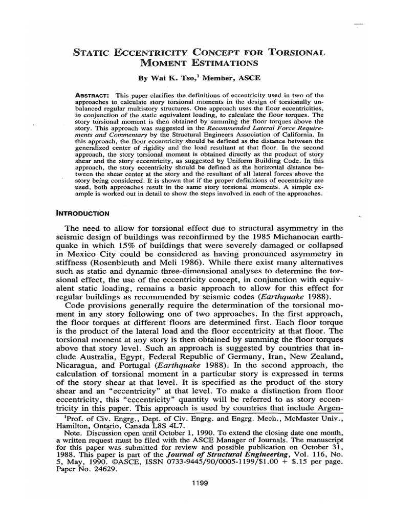 Static Eccentricity Concept For Torsional Moment Estimation by W K Tso ...