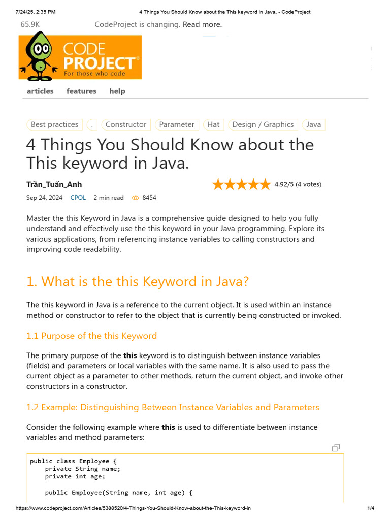 4 Things You Should Know About The This Keyword in Java. - CodeProject | PDF | Constructor ...