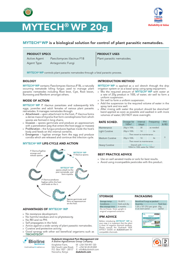 Dudutech Mytech 20g Product Sheet TC | PDF | Organisms | Mycology