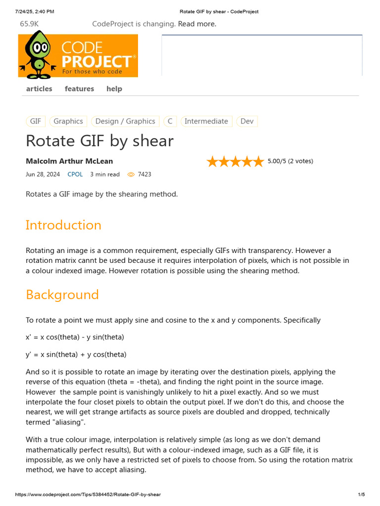 Rotate GIF by Shear - CodeProject | PDF | Algorithms | Signal Processing