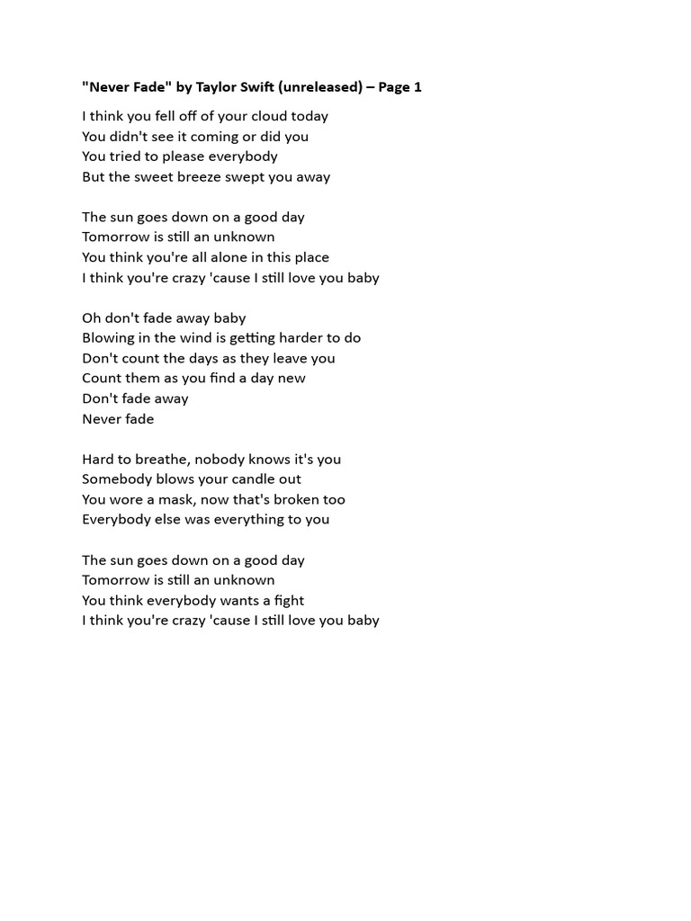 Taylor Swift's Unreleased Songs Lyrics-5 | PDF