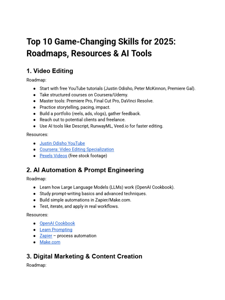 Top 10 Game-Changing Skills For 2025 - Roadmaps, Resources & AI Tools ...