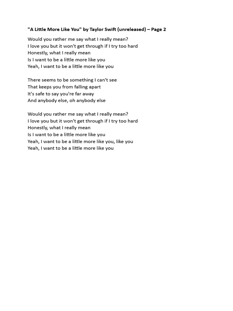 Taylor Swift's Unreleased Songs Lyrics-26 | PDF