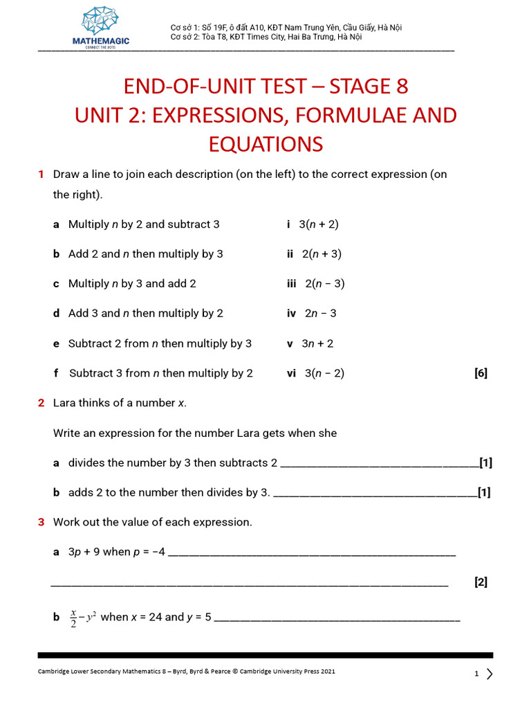 Stage 8 End of Unit 2 Test | PDF | Mathematical Concepts | Arithmetic