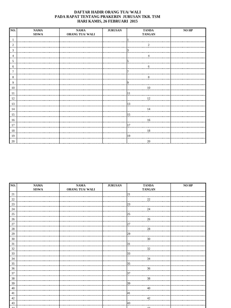 Absen Rapat Wali Murid 2015 | PDF