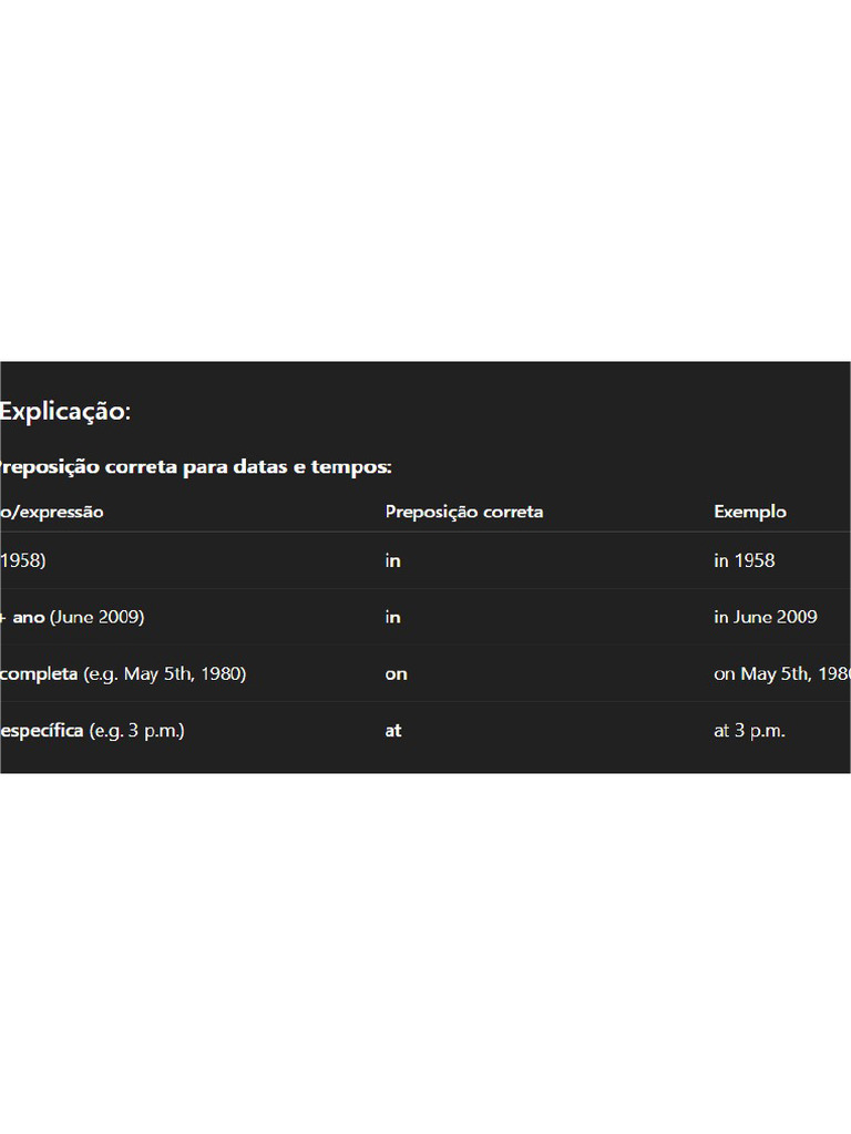 Preposições para Datas e Tempos em Inglês | PDF