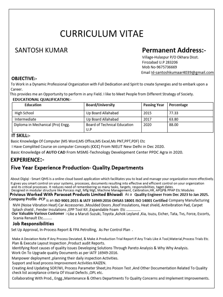 Santosh Kumar Updated CV 2025. | PDF