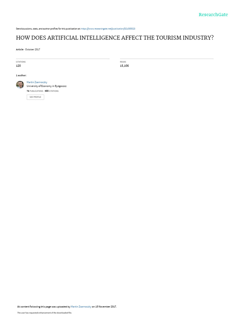 How Does Artificial Intelligence Affect The Tourism | PDF | Artificial Intelligence ...