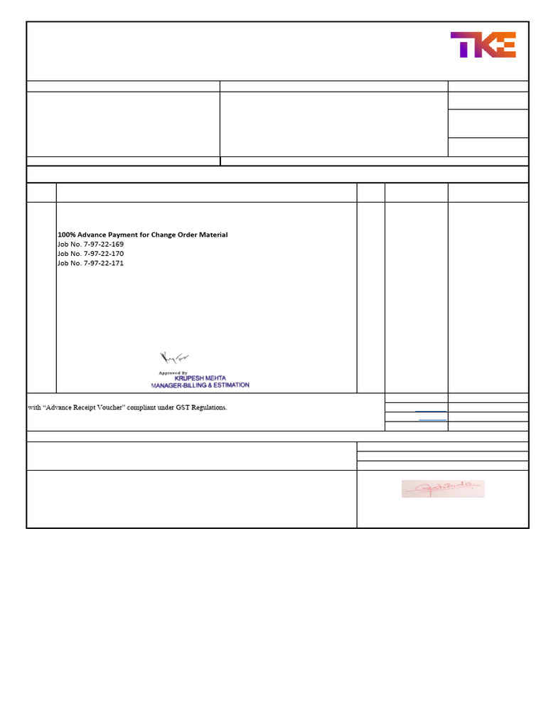 TKE Proforma Invoice Change Order | PDF