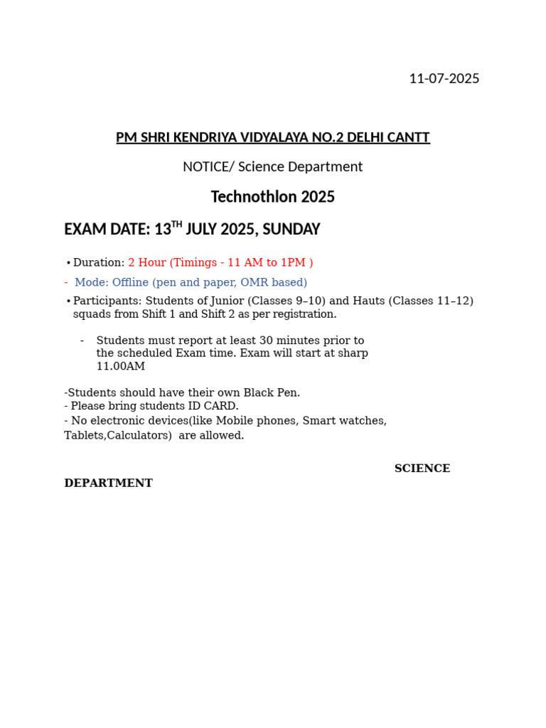 Technothlon 2025 Exam Details | PDF