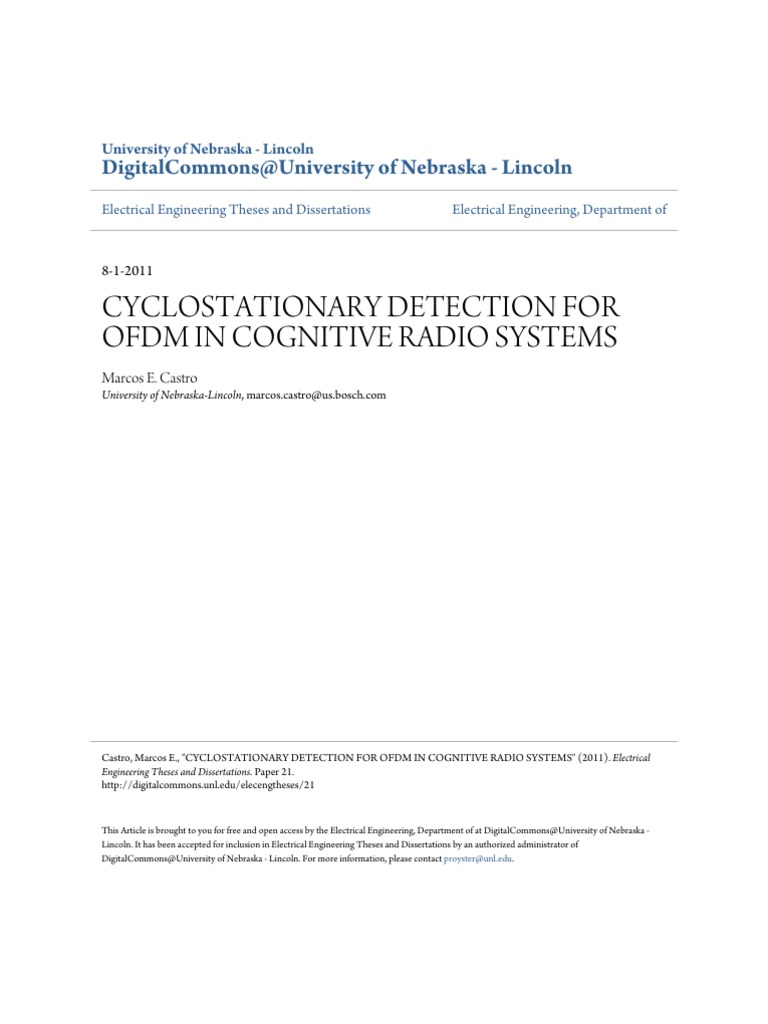 Cyclostationary Detection For Ofdm in Cognitive Radio Systems | PDF | Orthogonal Frequency ...